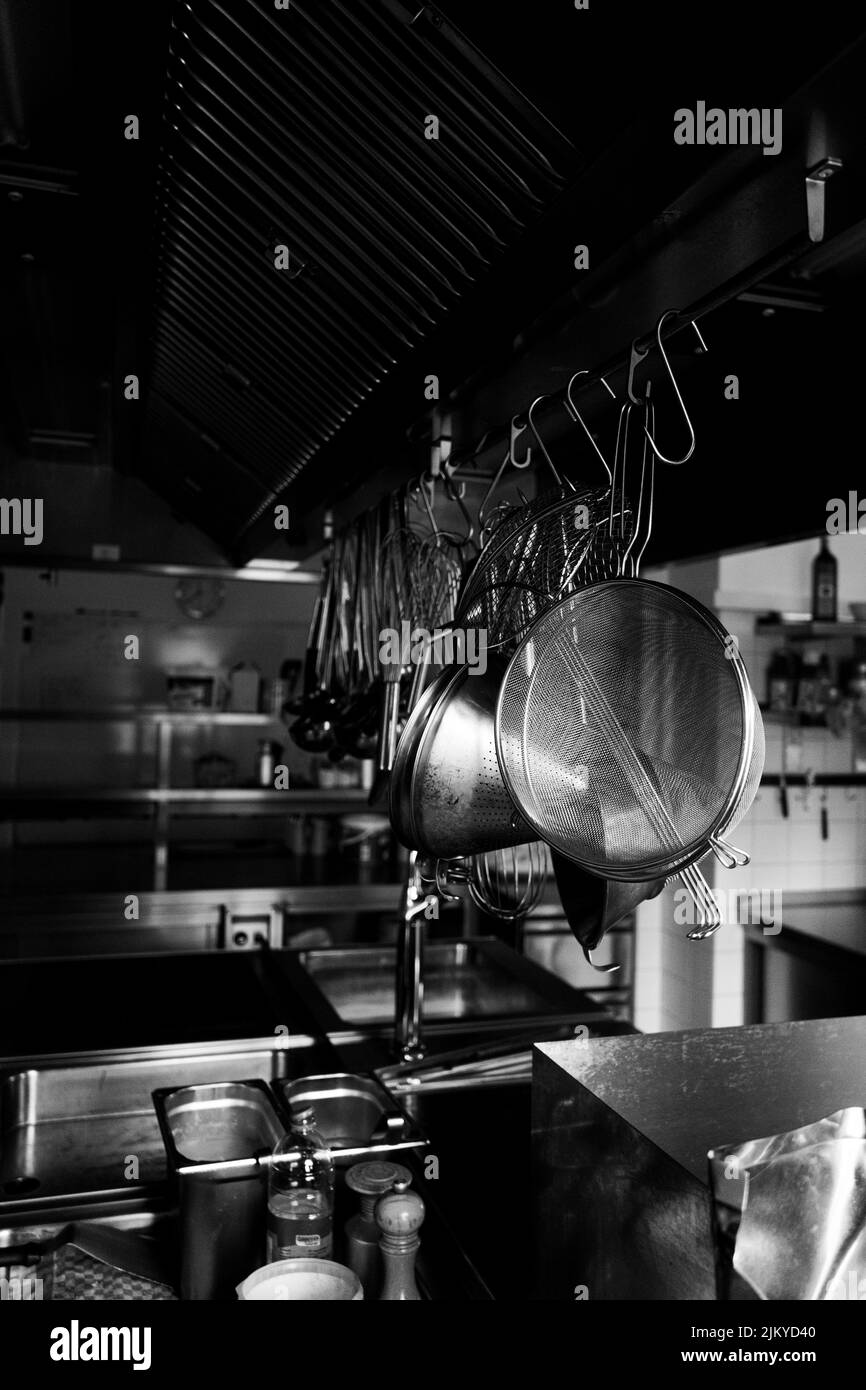 Kitchen tools background Black and White Stock Photos & Images - Alamy