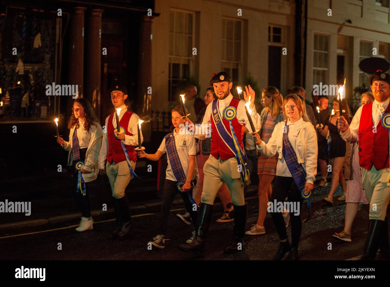 Coldstream, Scottish Borders, The Torchlight Procession led by the ...
