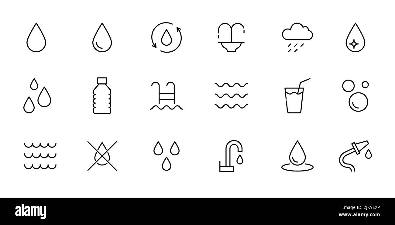 Water drop line icon set. Sea, ocean, shower pictogram. Editable stroke ...