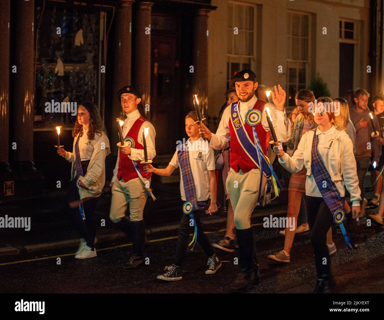 Coldstream, Scottish Borders, The Torchlight Procession led by the ...
