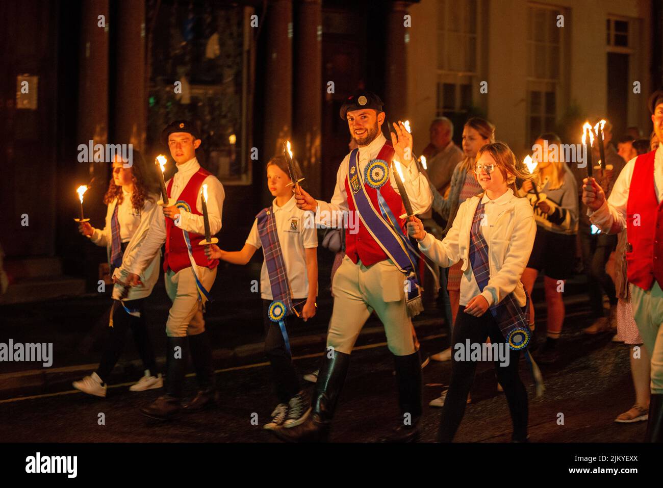 Coldstream, Scottish Borders, The Torchlight Procession led by the ...