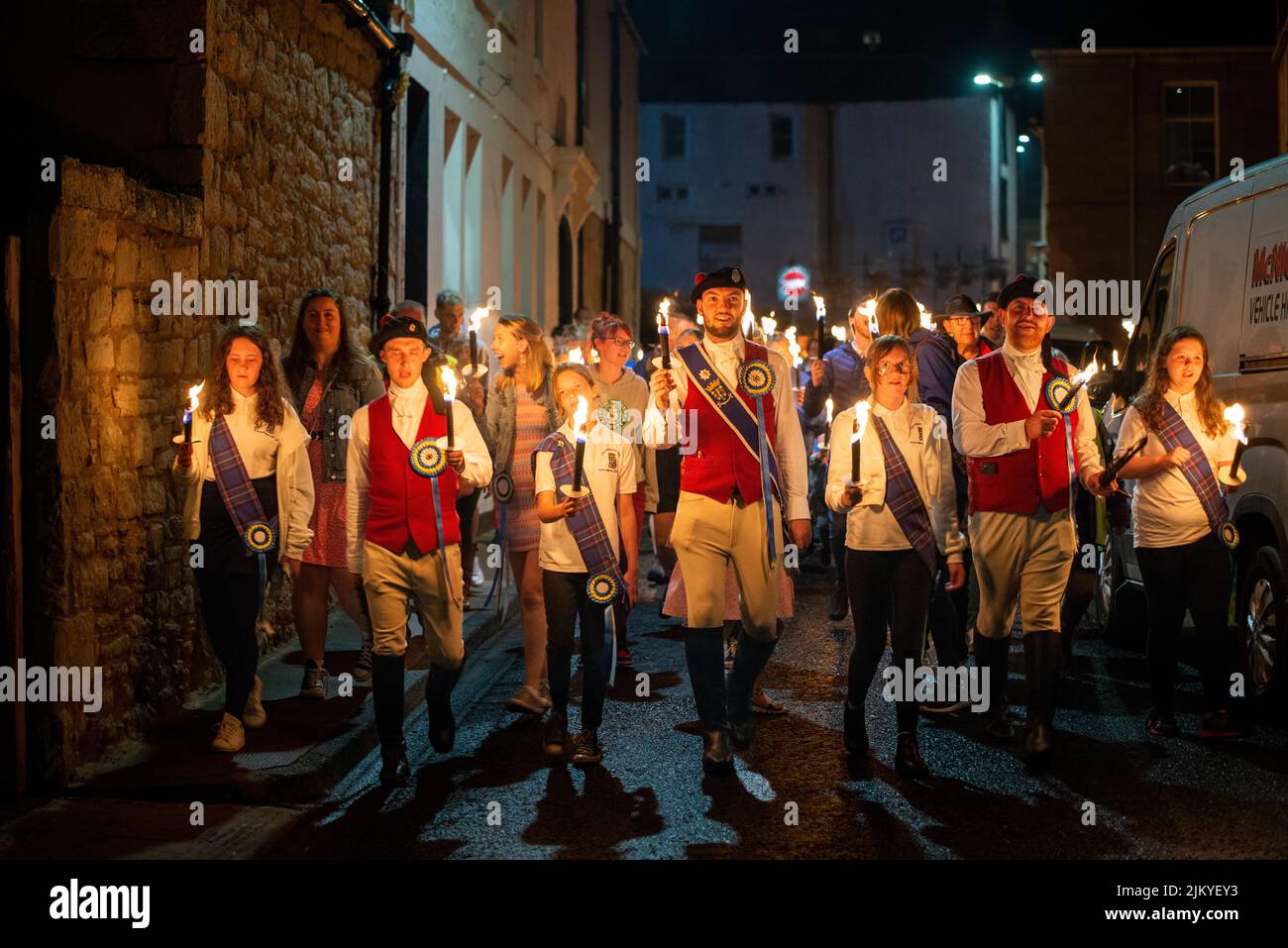 Coldstream, Scottish Borders, The Torchlight Procession led by the ...