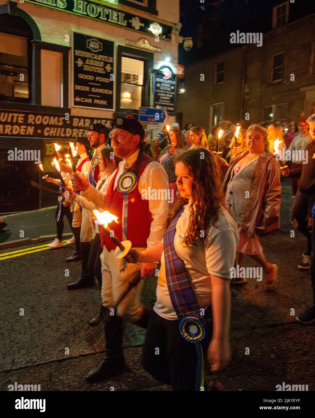 Coldstream, Scottish Borders, The Torchlight Procession led by the ...