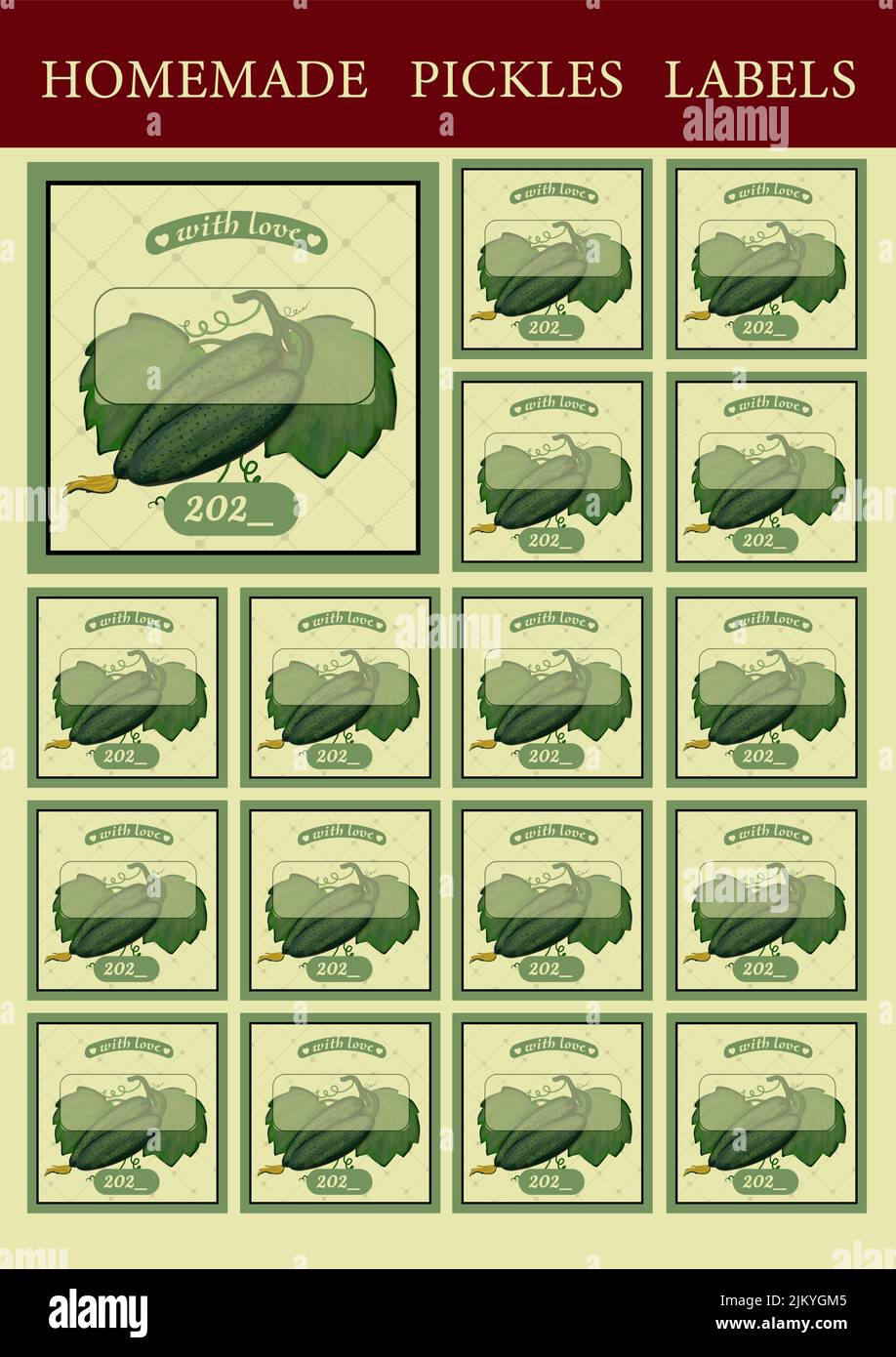 Green Cucumbers Label Packaging Design Templates, Hand Drawn Vector ...