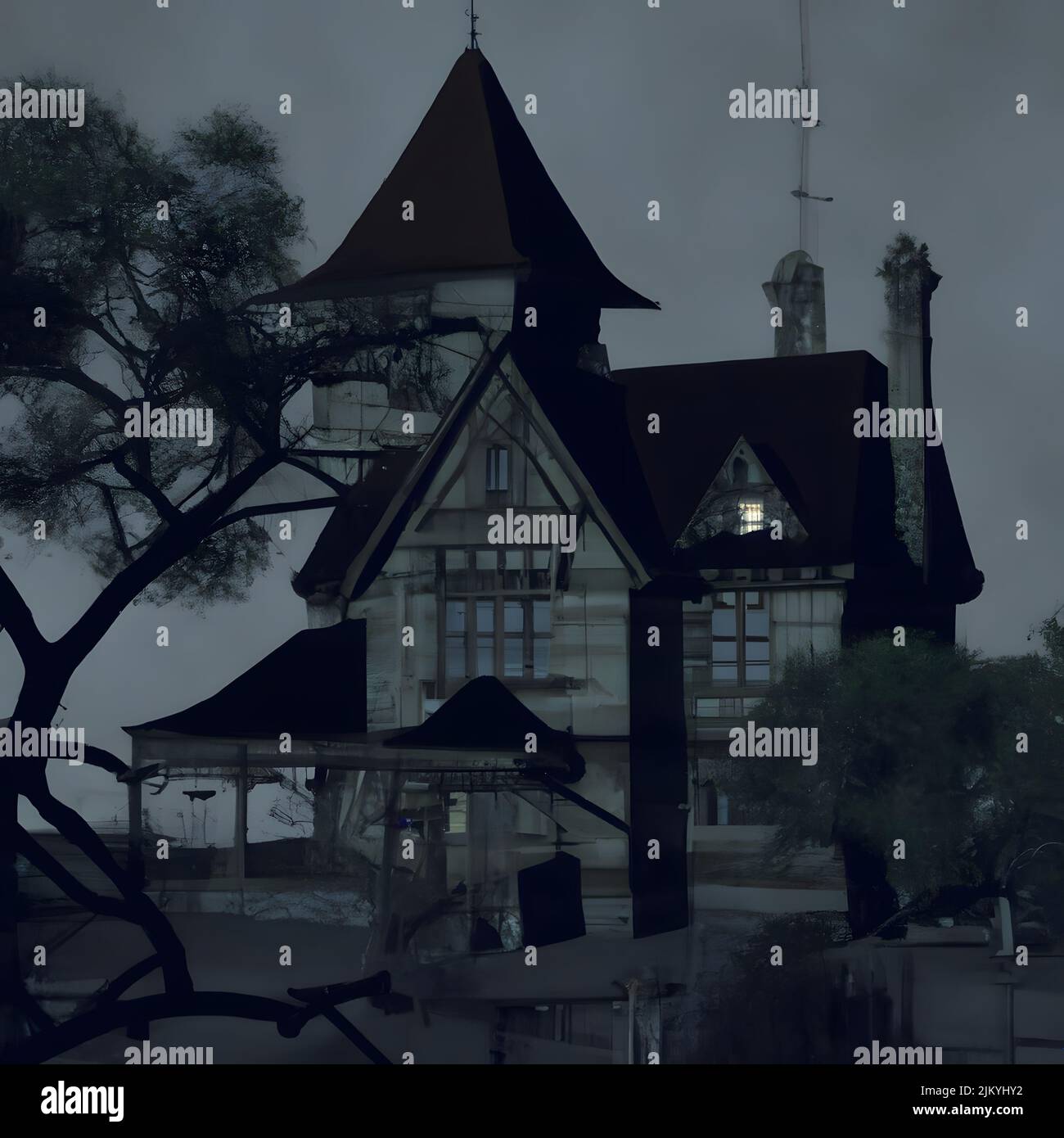 Dark scary gothic haunted house Stock Photo - Alamy