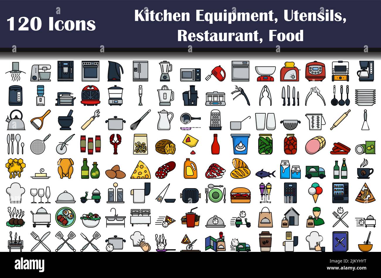 120 Icons Of Kitchen Equipment, Utensils, Restaurant, Food. Editable ...