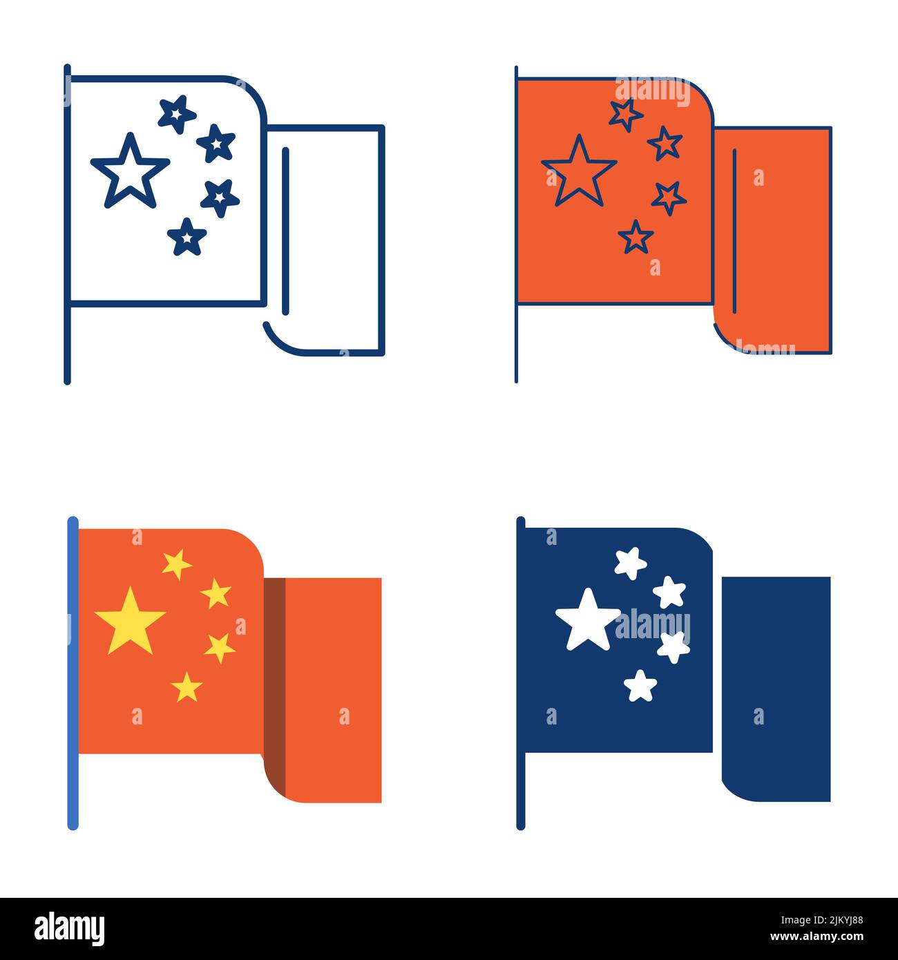 Flag of China icon set in flat and line style. Vector illustration ...