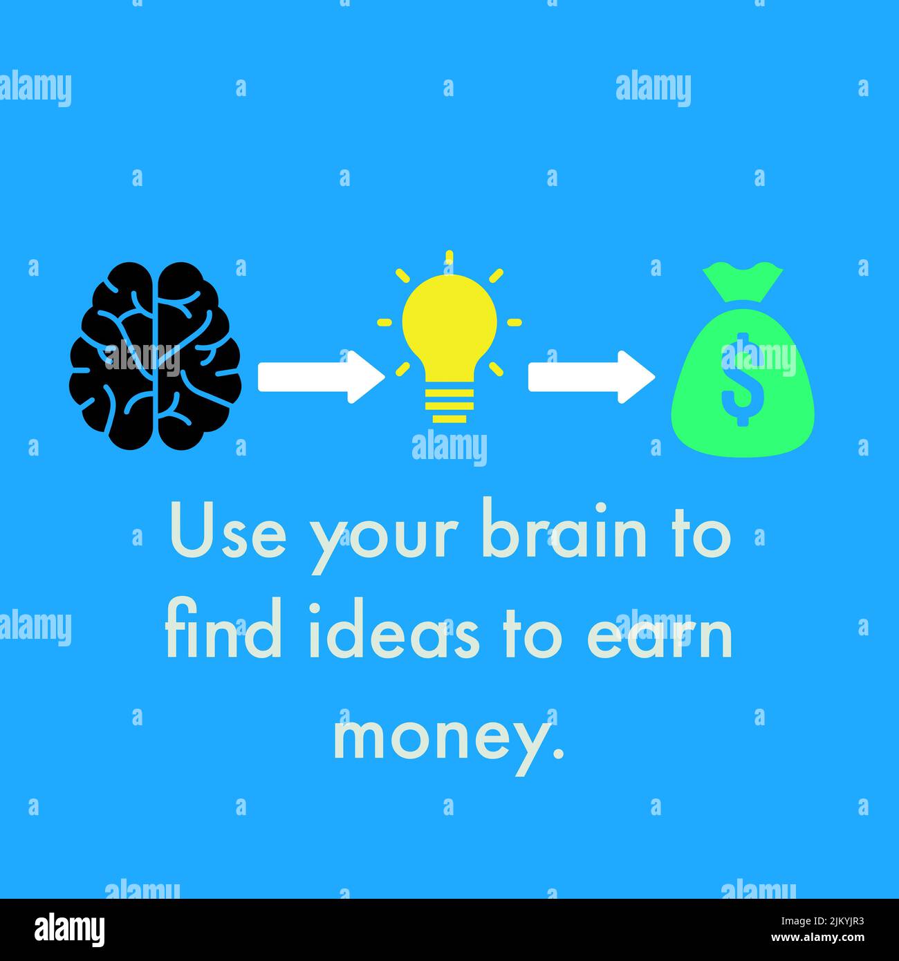 Illustration of icon brain,bulb and money with text Use your brain to ...