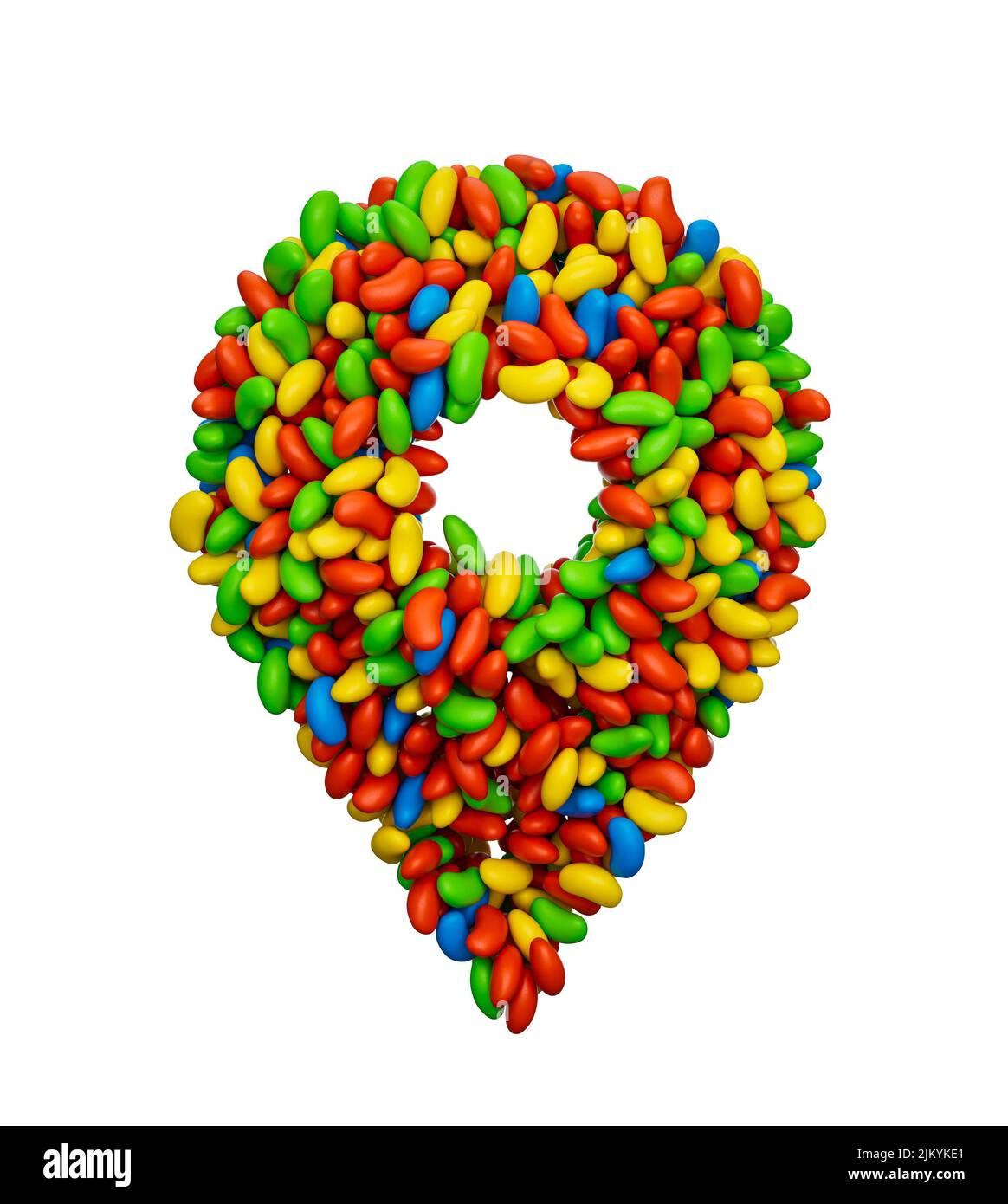Location sign Pin made with colorful Jellybeans 3d illustration Stock ...