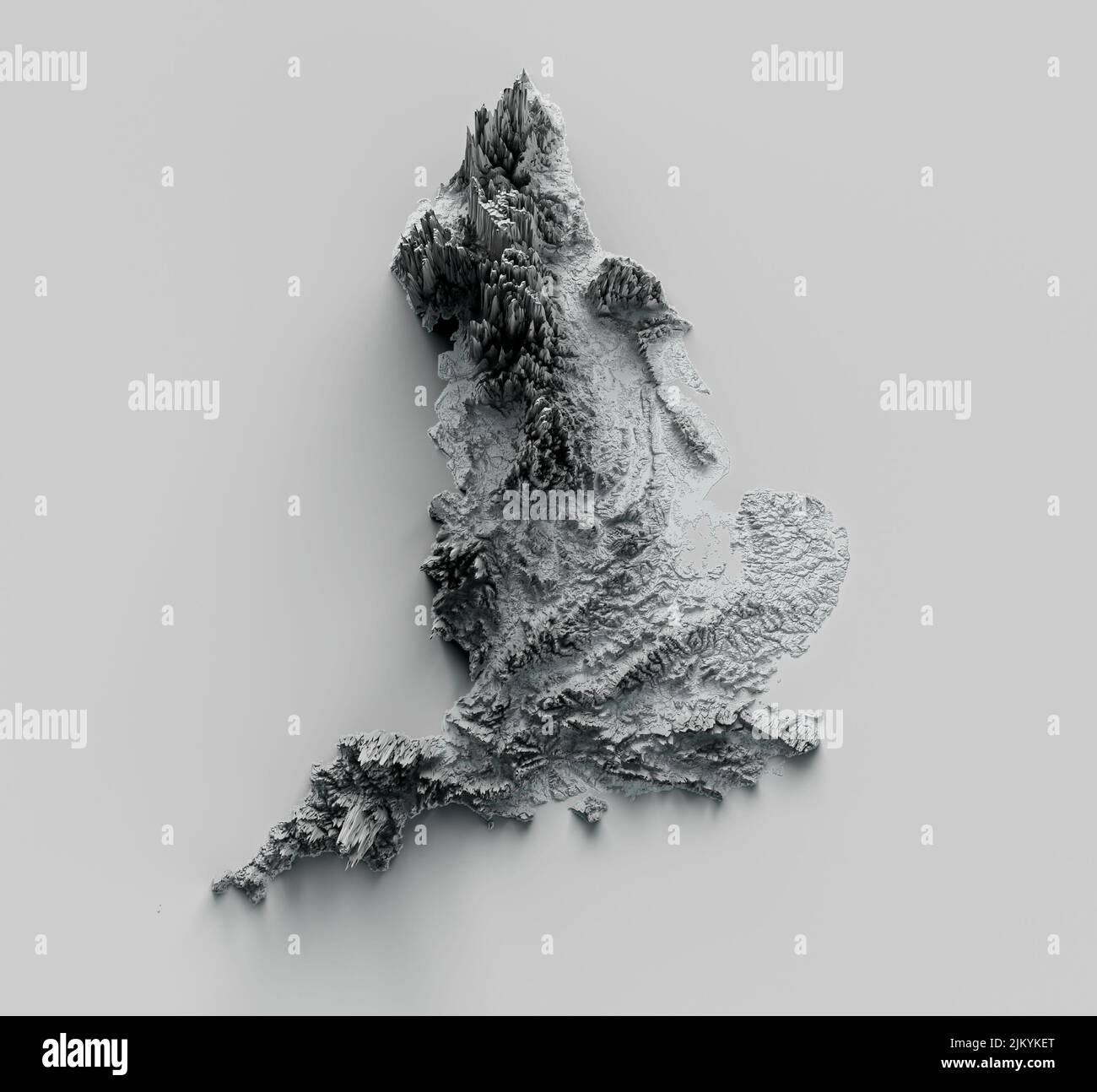 Relief map of United Kingdom. surrounding territory greyed out 3d ...