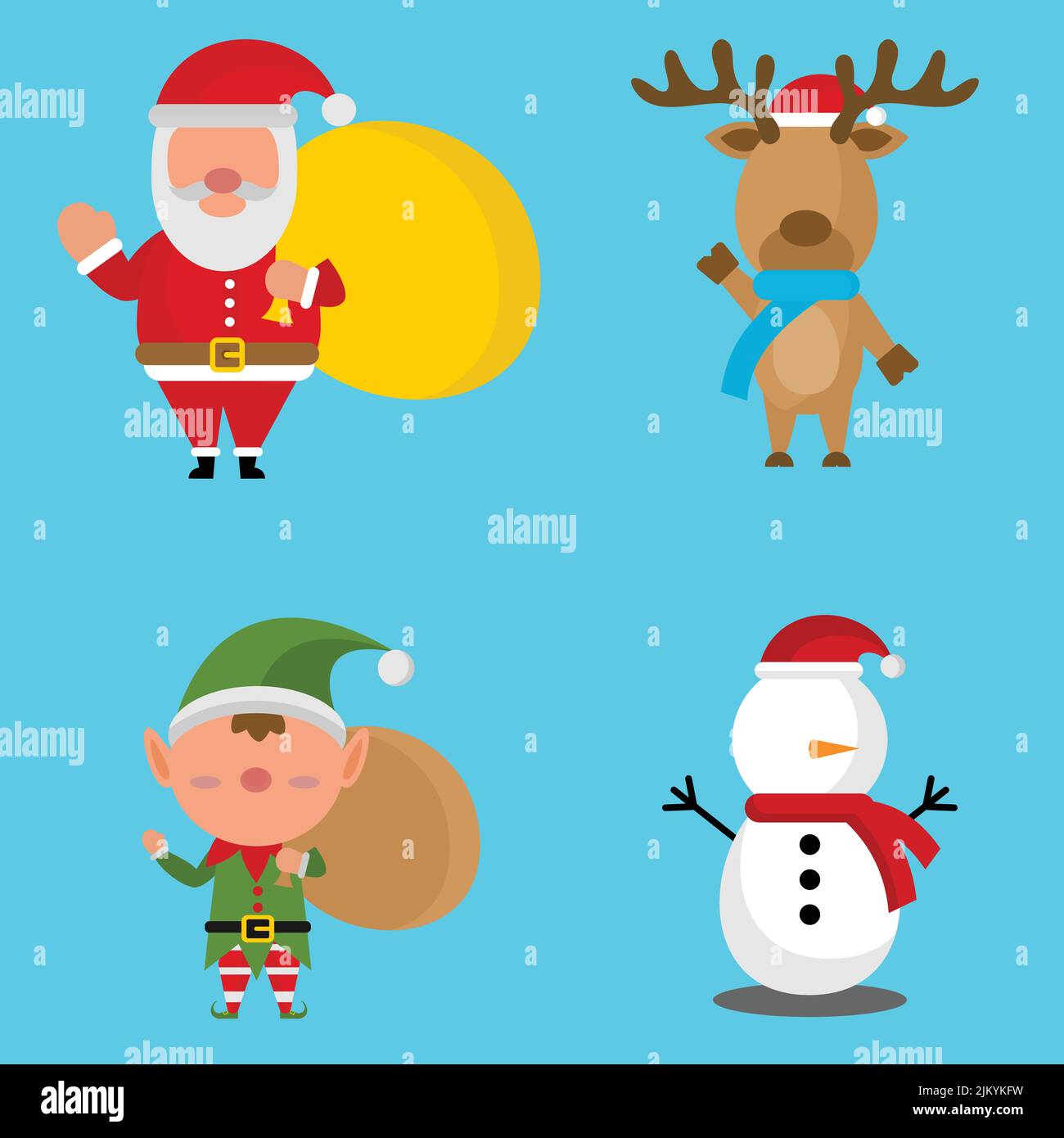 A set of cute Christmas characters without eyes on blue background ...