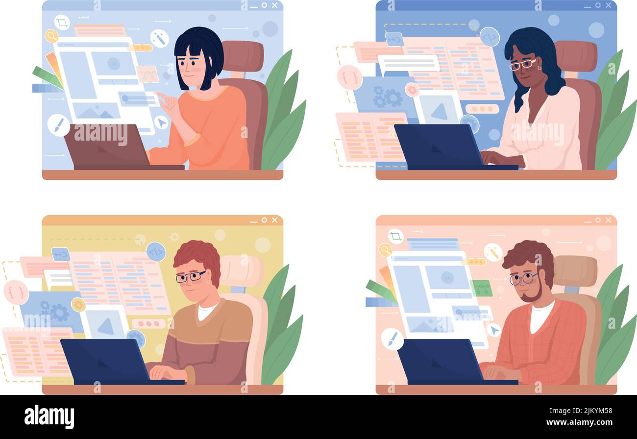 Website development and architecture 2D vector isolated illustration set Stock Vector Image ...