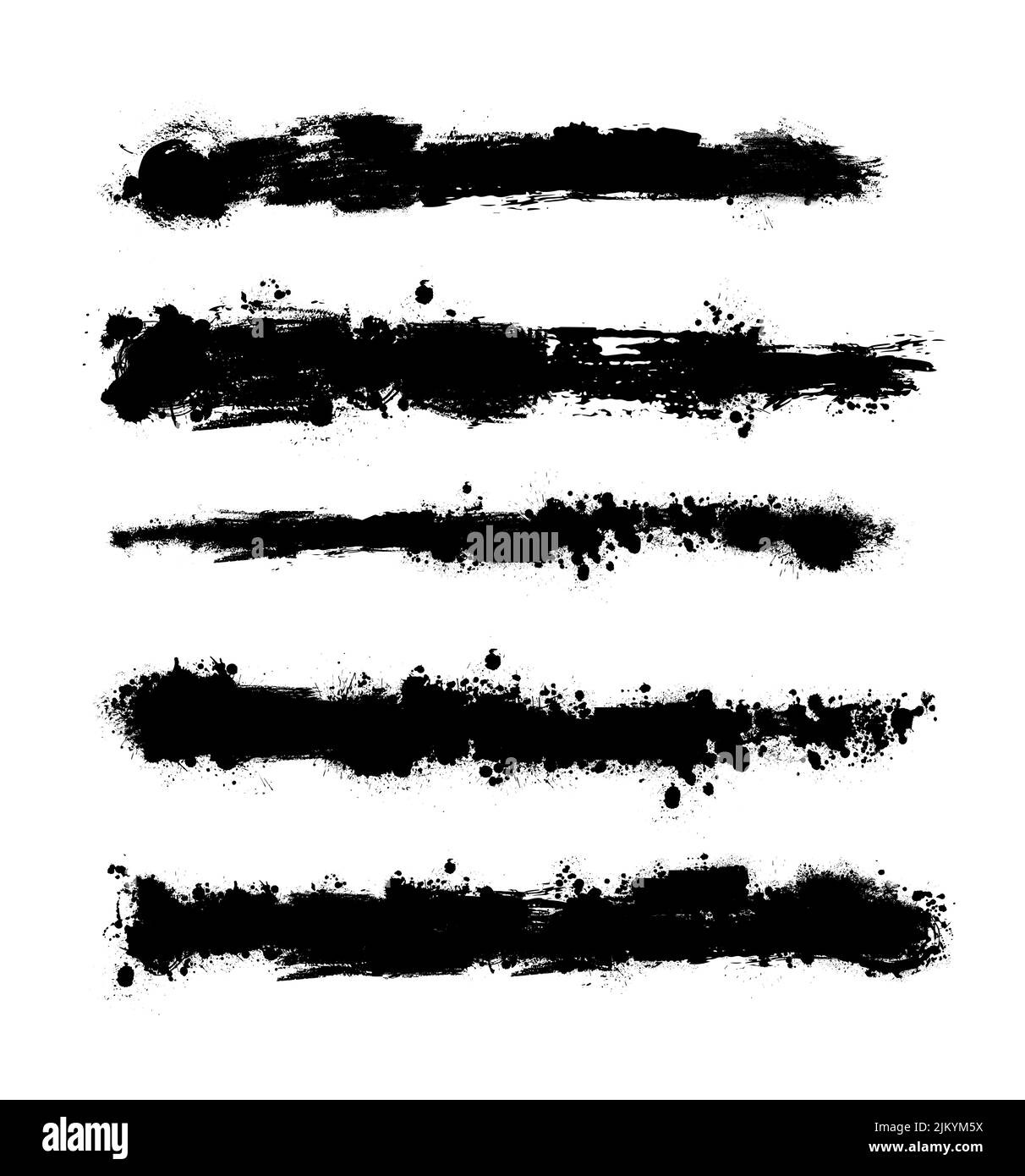 Set of long brush strokes. The object is a black long blob. Vector ...