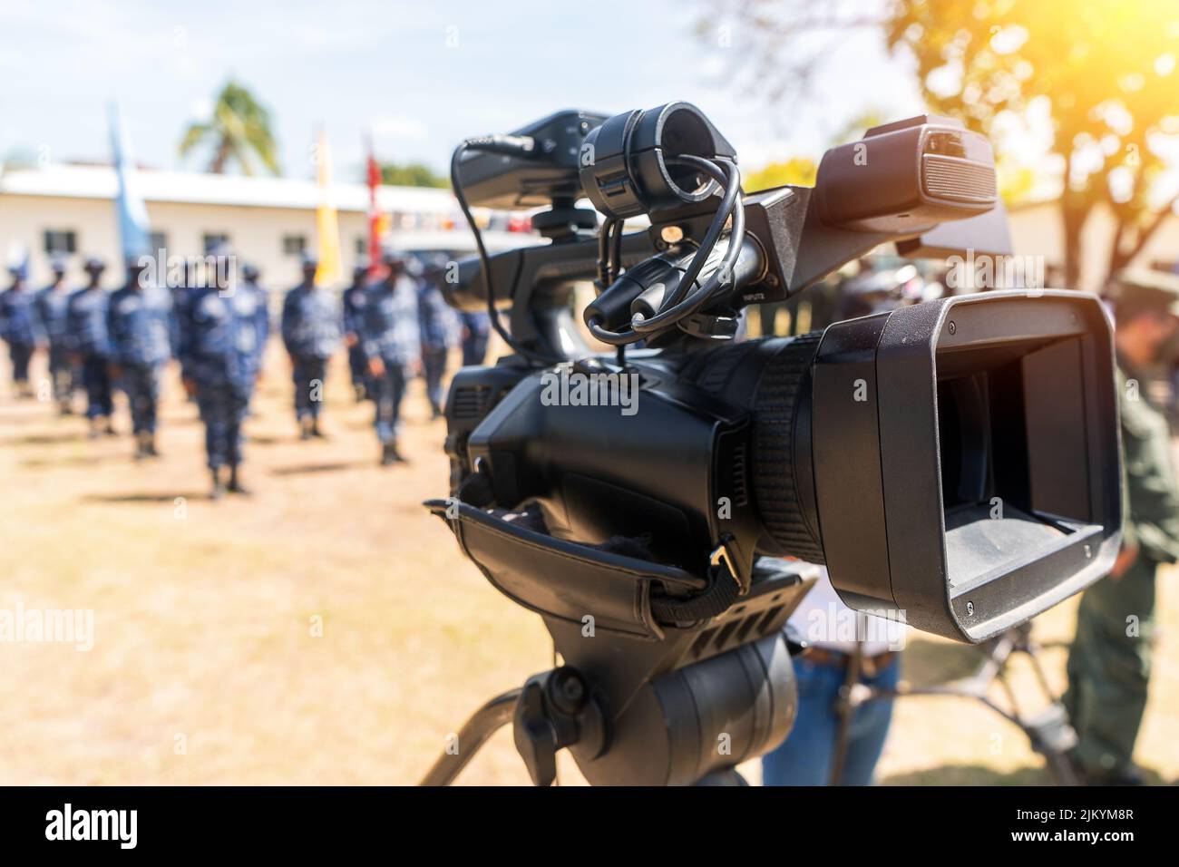 War journalism, video camera in front of a military formation Stock ...