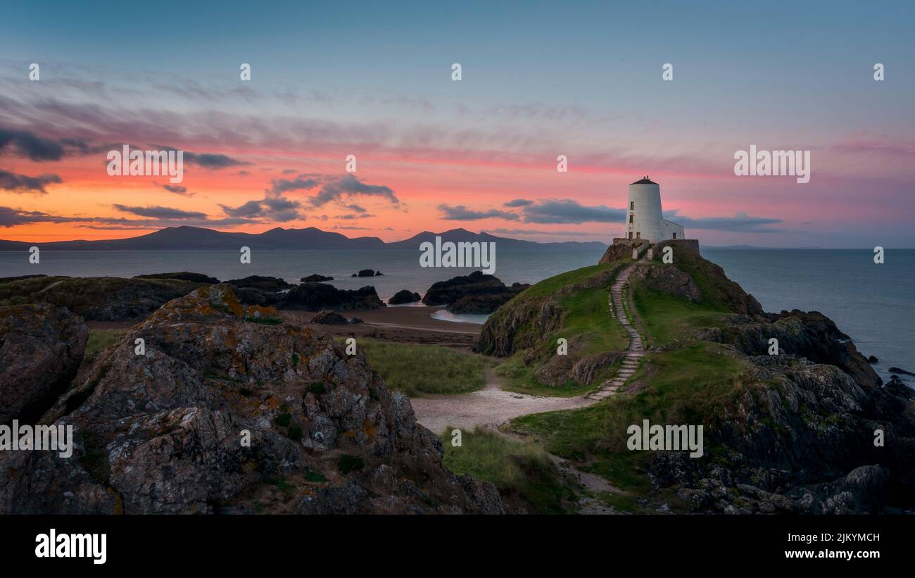 An aerial view of Lighthouse, Anglesey, Wales, UK Stunning sunrise ...