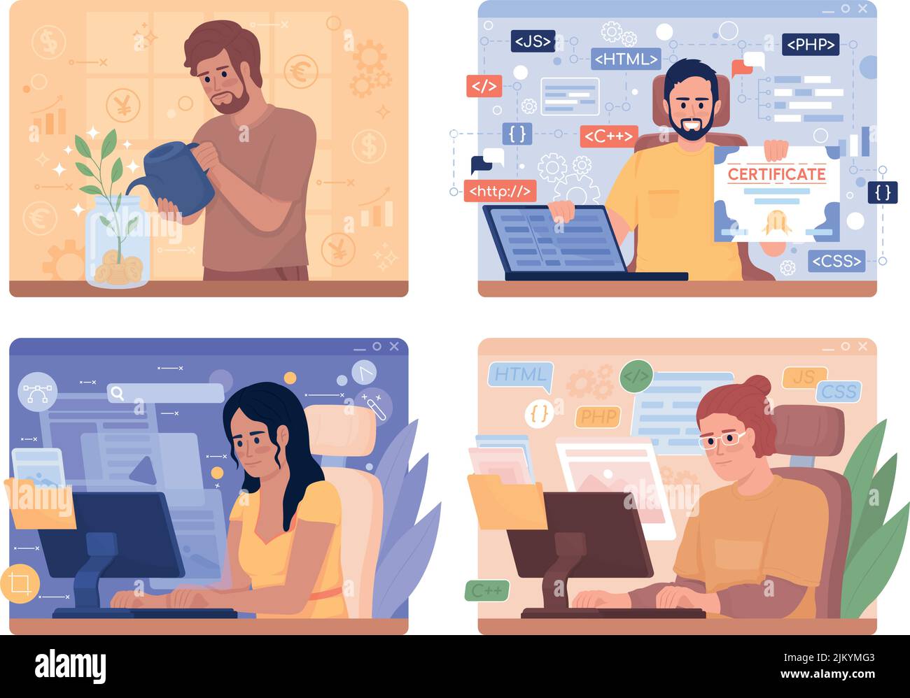 Developer career 2D vector isolated illustration set Stock Vector Image ...