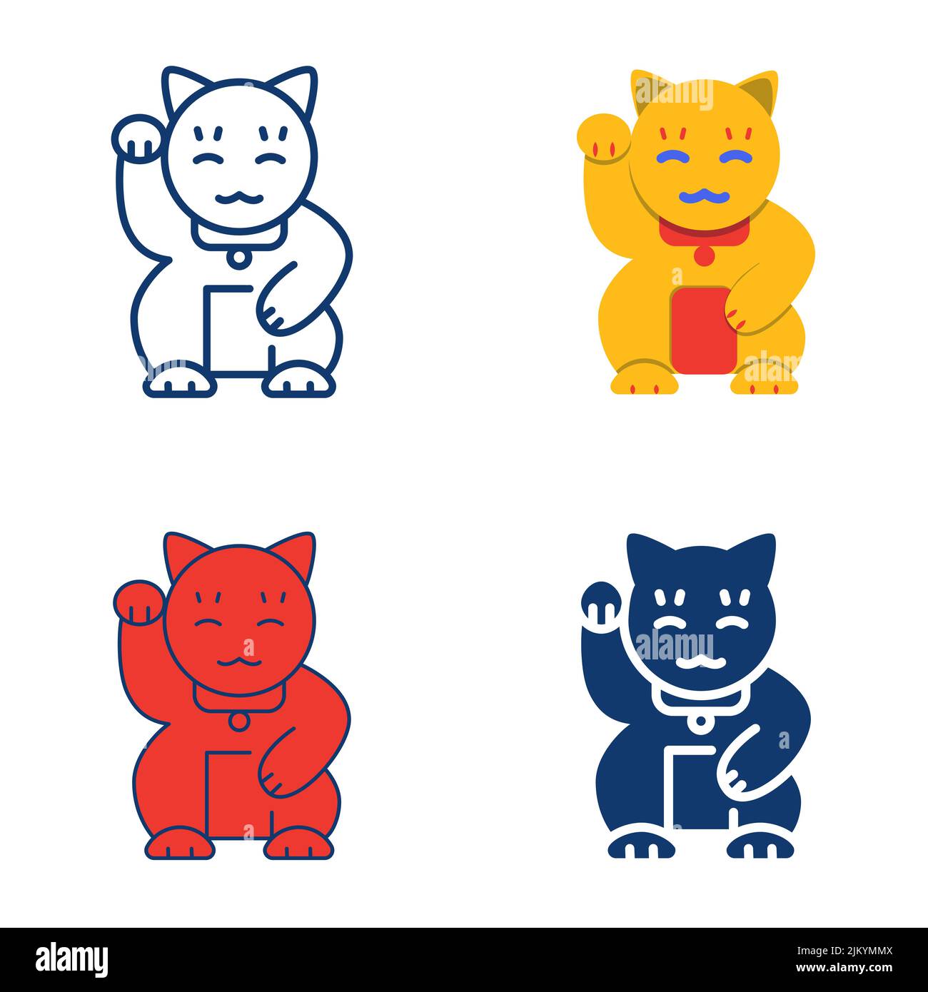 Maneki neko icon set in flat and line style. Japanese symbol of luck ...