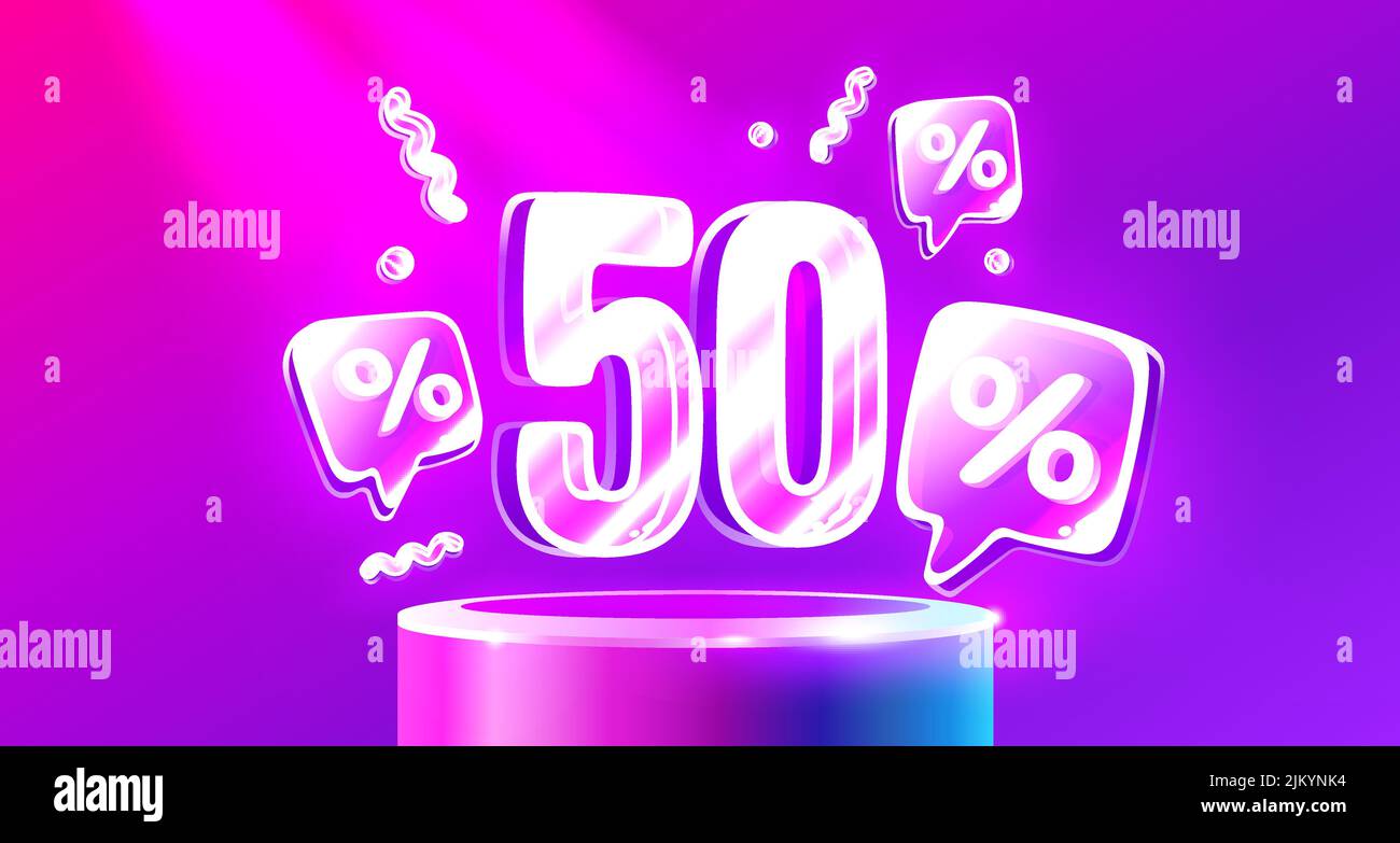 Mega sale special offer, Neon 50 off sale banner. Sign board promotion ...