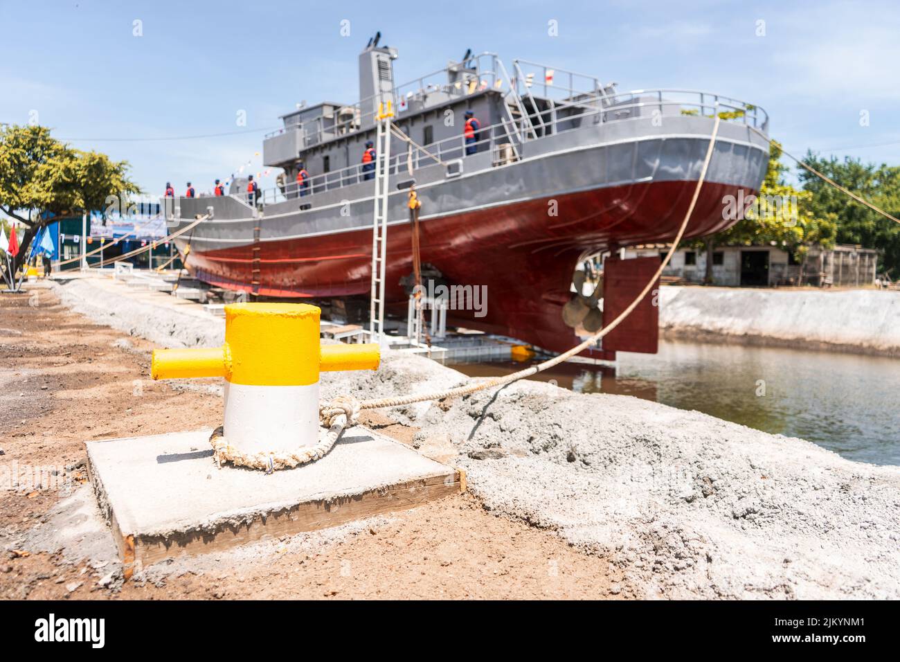 Coastguard in a dry dock waiting to receive repair and maintenance work ...