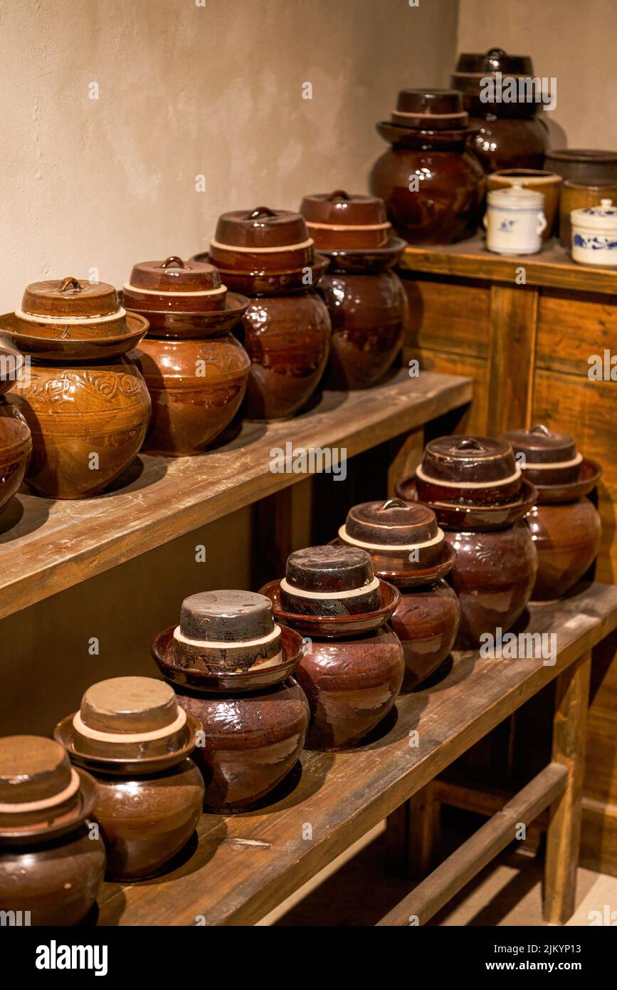Medicine pot for frying Chinese medicine displayed in traditional ...