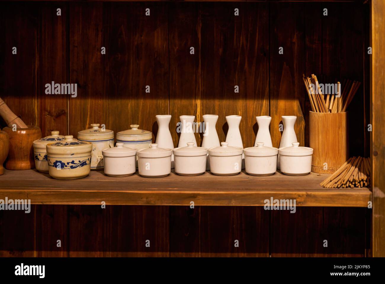 Sideboard and utensils in traditional Chinese restaurant Stock Photo ...