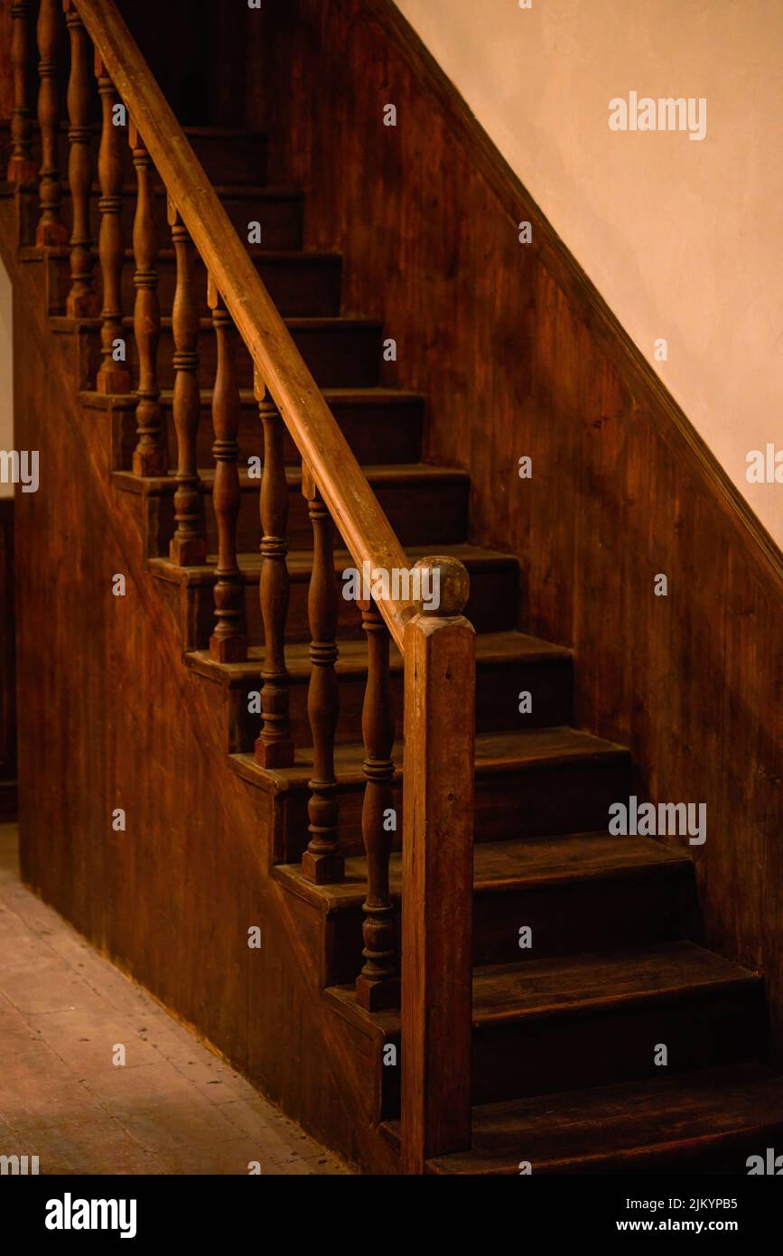 Retro traditional wooden staircase decoration style Stock Photo - Alamy