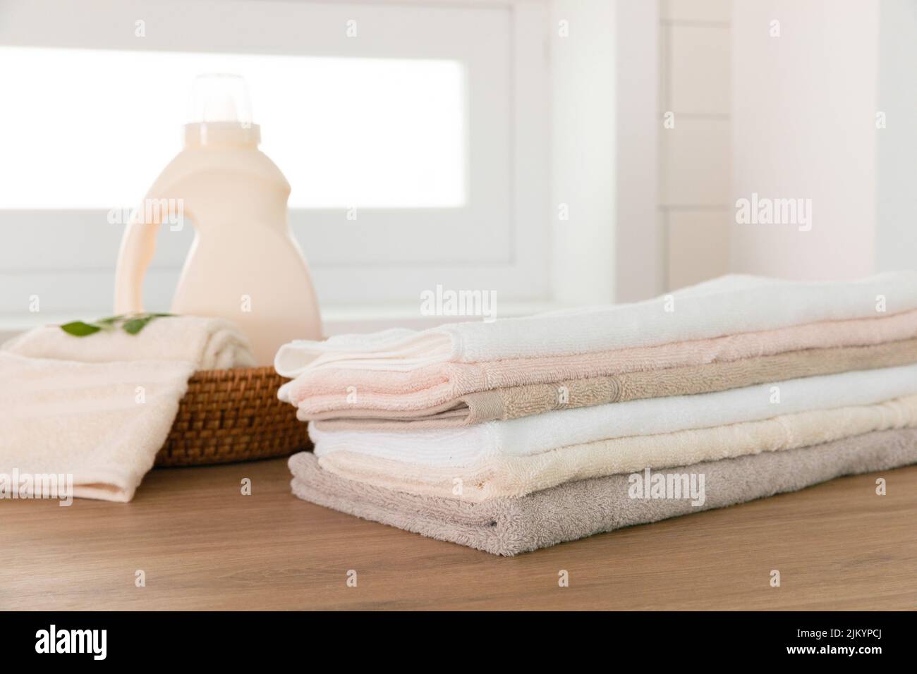 aesthetic laundry concept detergent and towel Stock Photo - Alamy