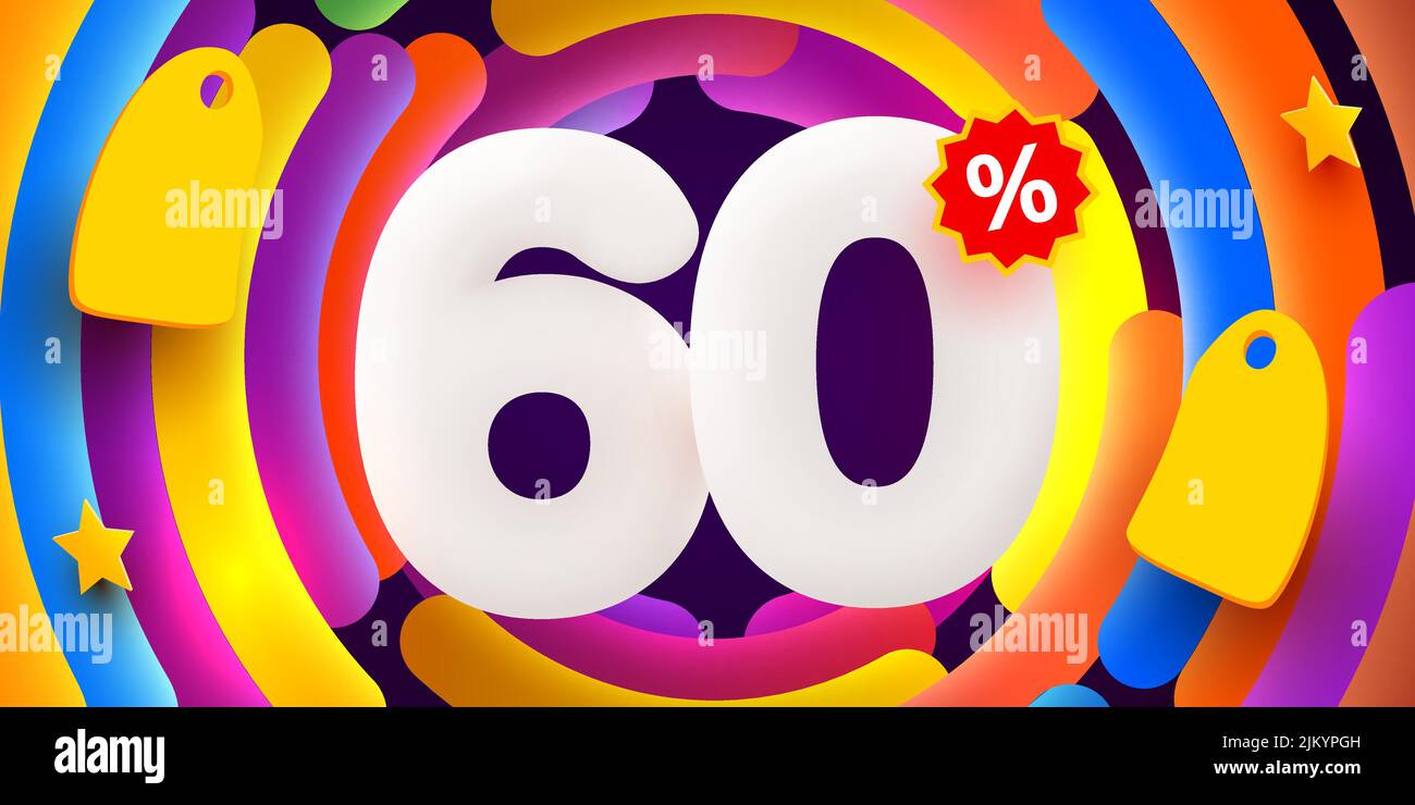 60 percent Off. Discount creative composition. 3d sale symbol with ...
