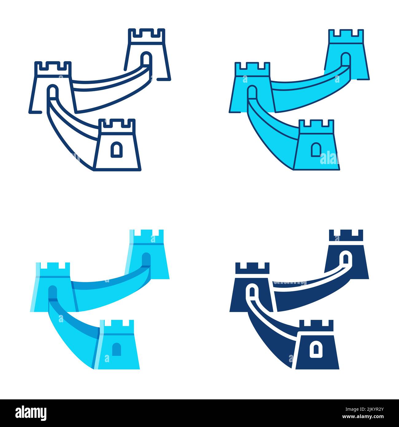 The Great wall of China icon set in flat and line style. Chinese famous ...