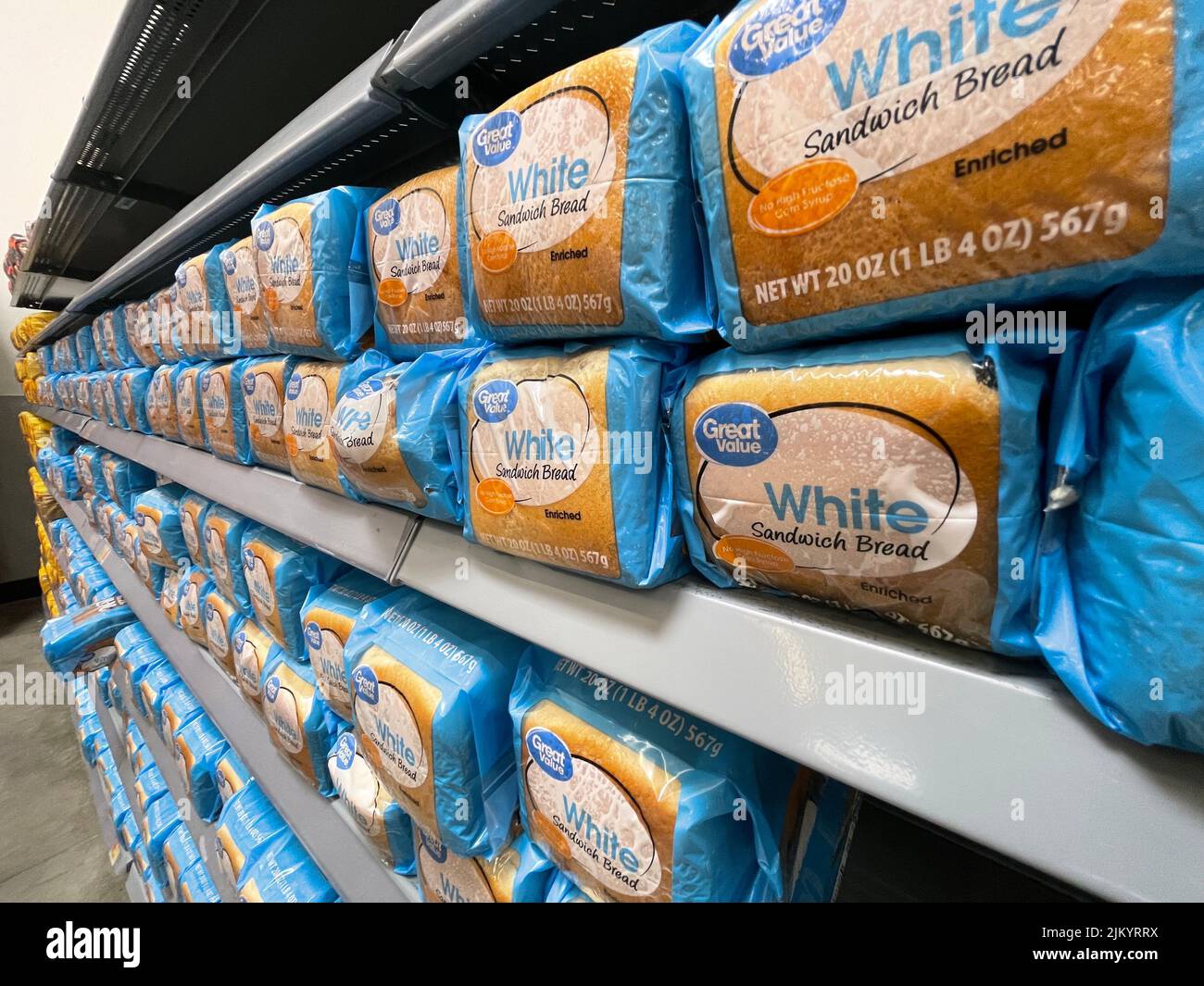 Grovetown, Ga USA - 04 20 22: Walmart sliced bread section side view ...