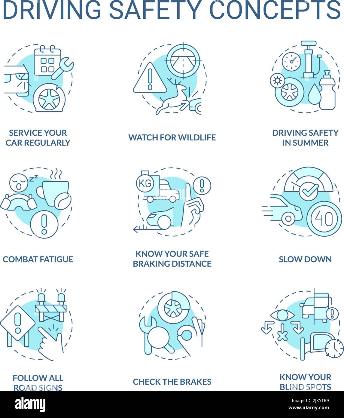 Driving safety turquoise concept icons set Stock Vector Image & Art - Alamy