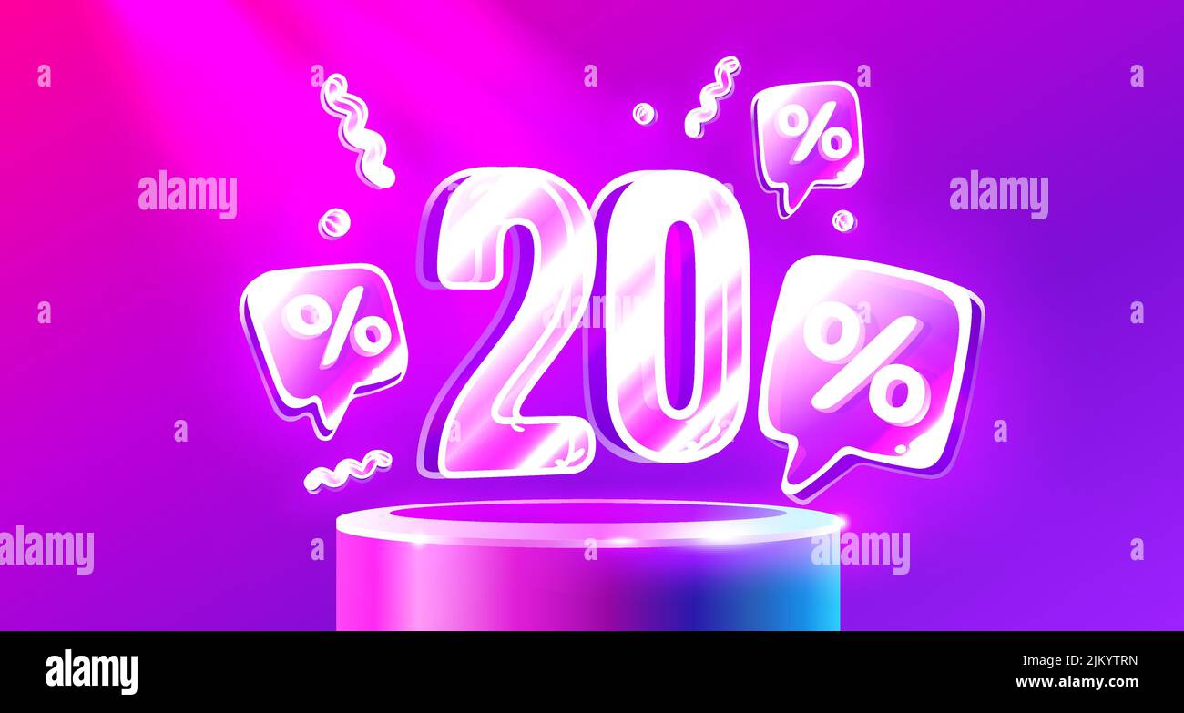 Mega sale special offer, Neon 20 off sale banner. Sign board promotion ...