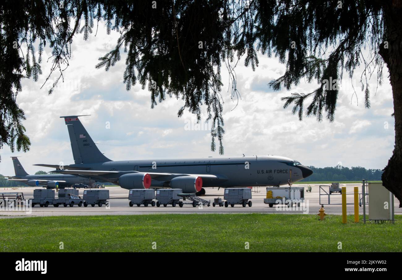 A U.S. Air Force KC-135 Stratotanker sits on the flight-line at the ...