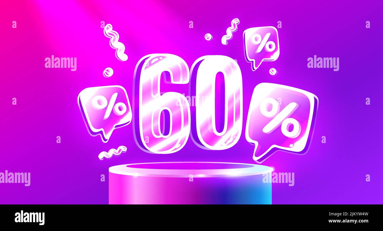 Mega sale special offer, Neon 60 off sale banner. Sign board promotion ...