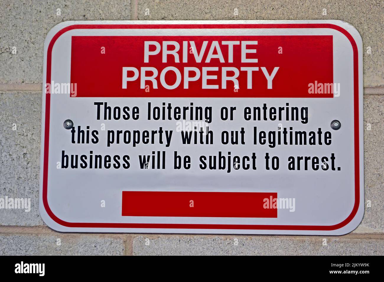 private property, warning message closeup on stone wall, modern ...