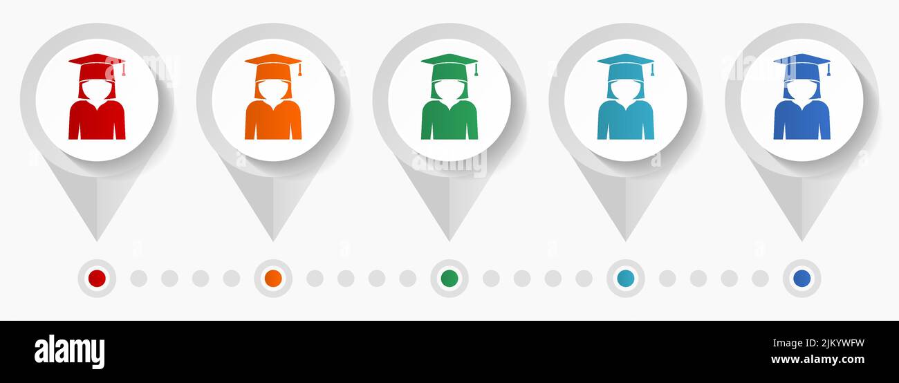 Graduate, education, female student concept vector icons, infographic ...
