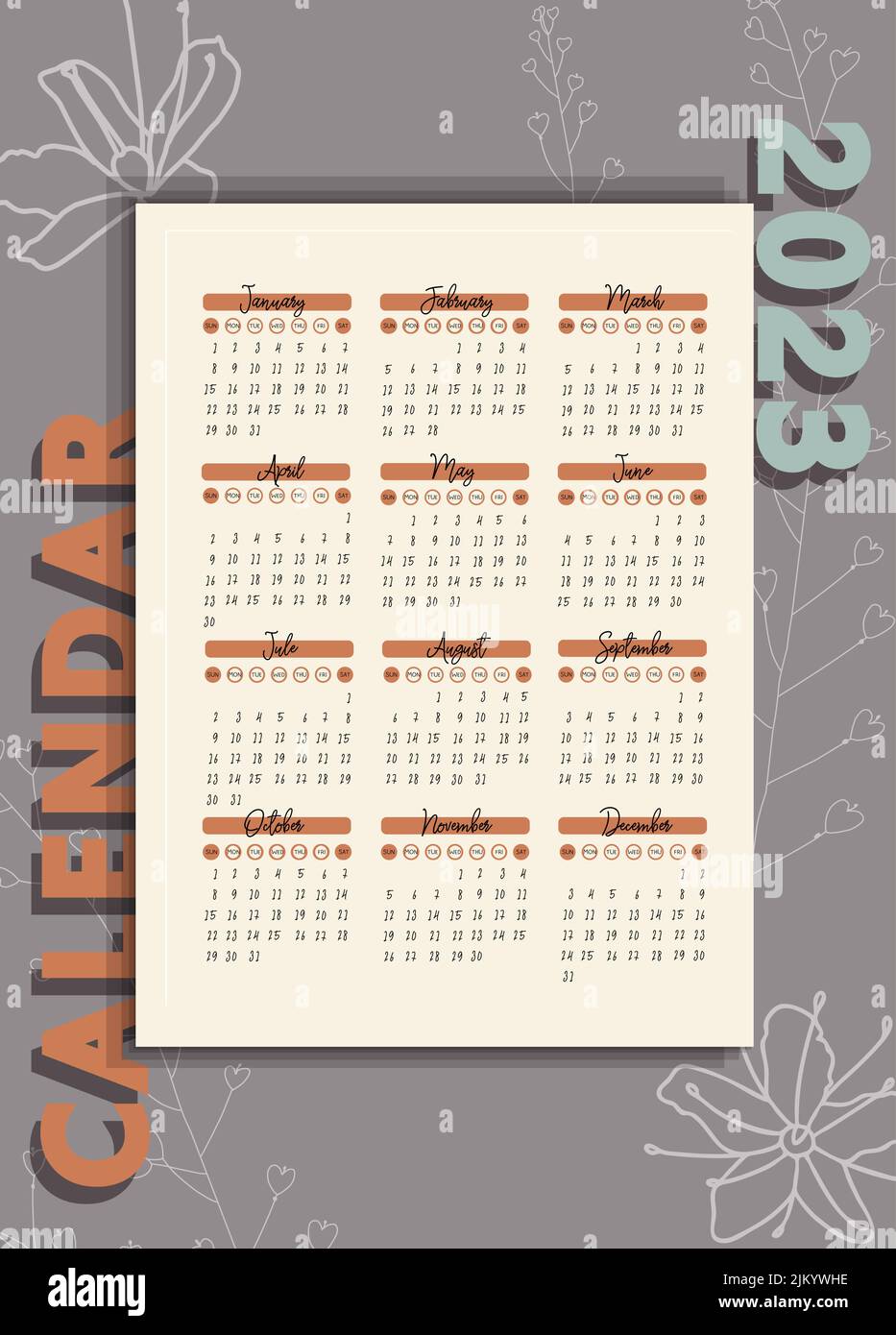 Fashion calendar 2023. VERTICAL ORIENTATION. A4 FORMAT. Calendar on a ...