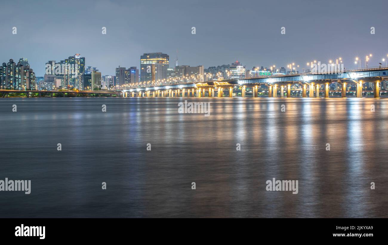 Han river and Seoul cityscape night view in South Korea on 3 August ...