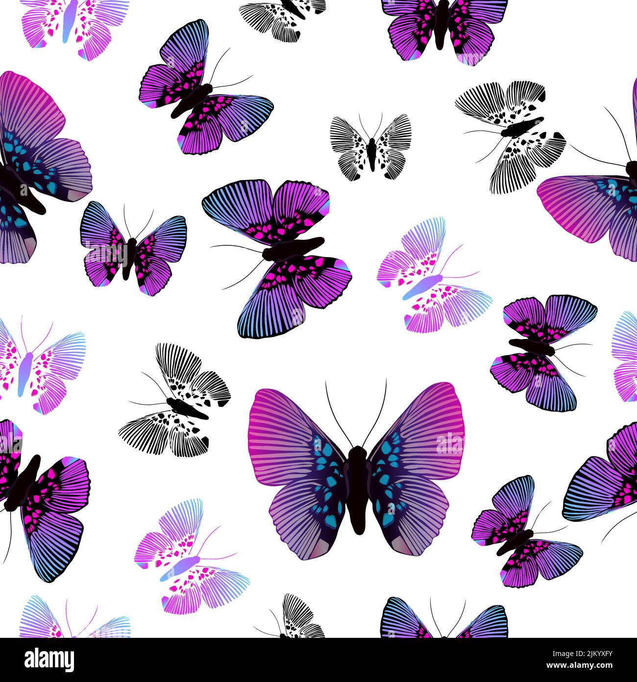 Butterfly pattern. Seamless background with purple and neon butterflies ...
