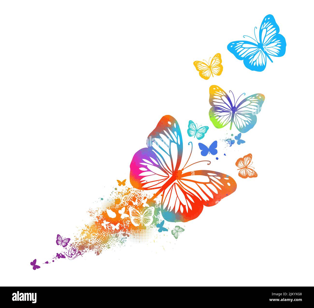 Abstract multicolored butterflies with splashes of paint. Vector ...