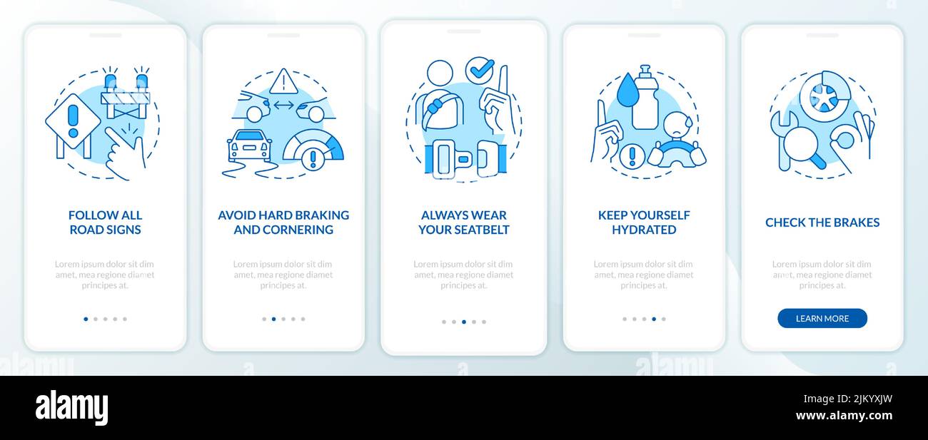 Commercial drivers safety blue onboarding mobile app screen Stock ...