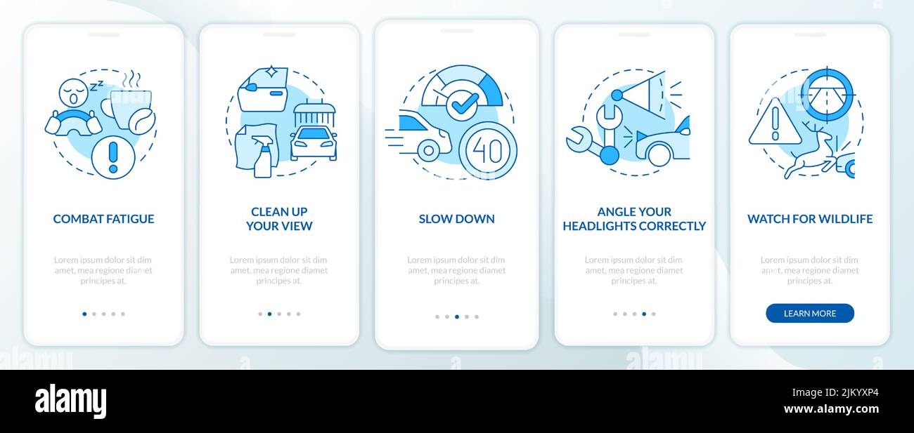 Driving safety at night blue onboarding mobile app screen Stock Vector ...