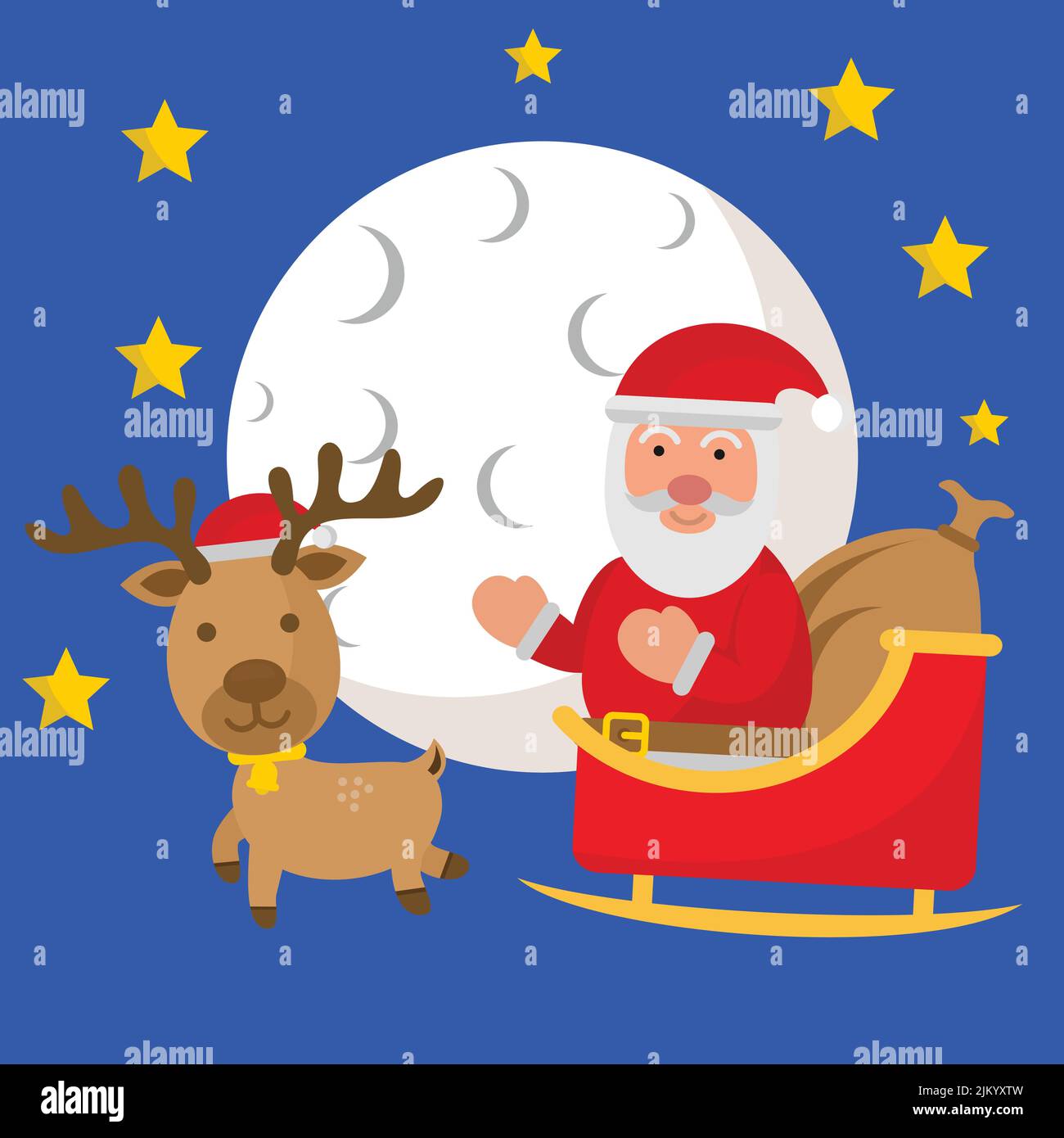 Santa Sleigh Reindeer Cartoon