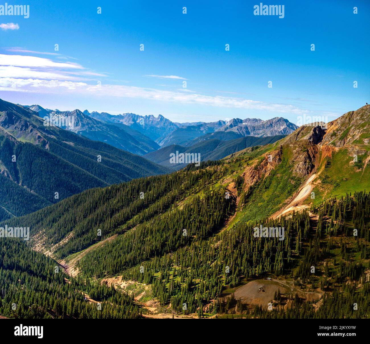 A scenic view of the San Juan Mountains in cloudy sky background in ...