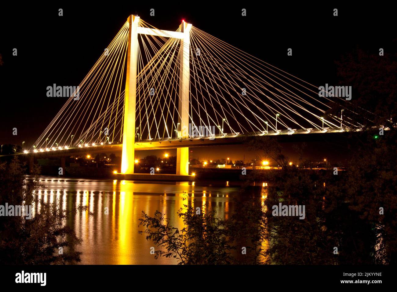 A night view of cable bridge in Washington, USA Stock Photo - Alamy