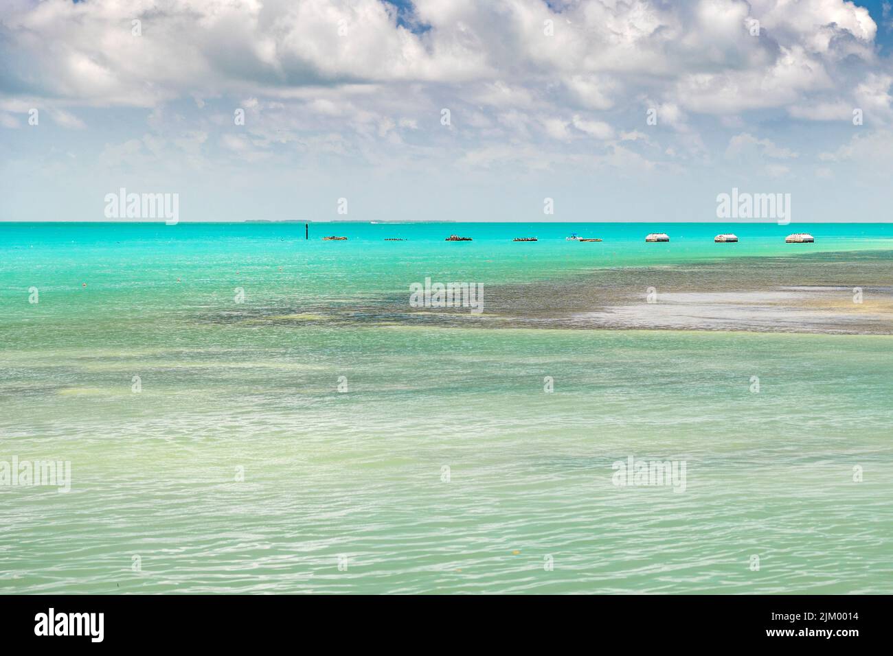 A tranquil scenery of a blue ocean on a cloudy day in Florida Keys ...