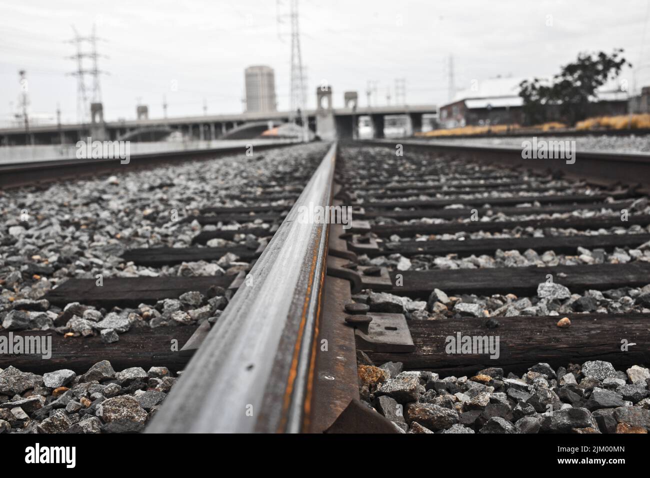 A low angle shot of train rails Stock Photo - Alamy