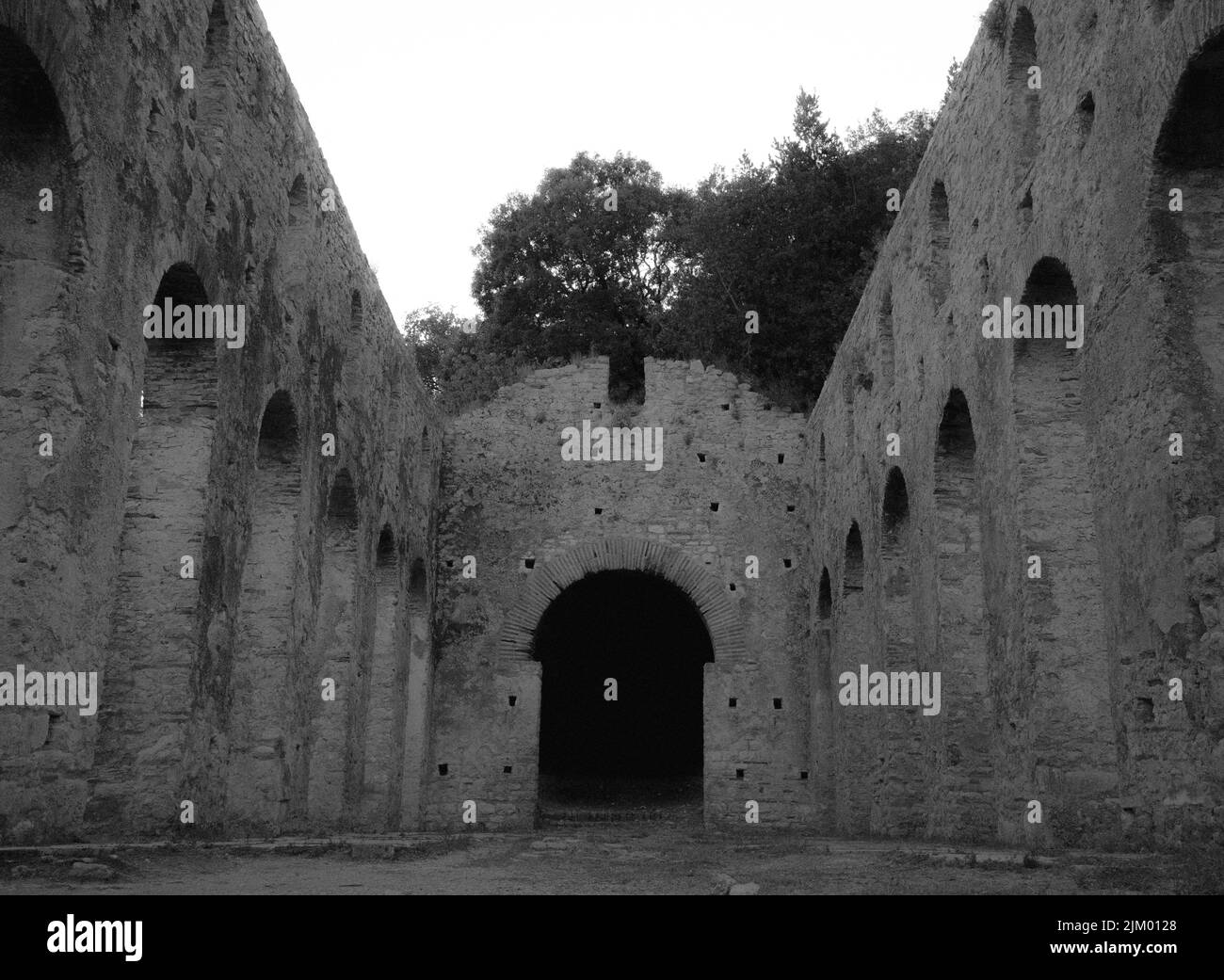 A grayscale shot of the ancient castle Stock Photo - Alamy