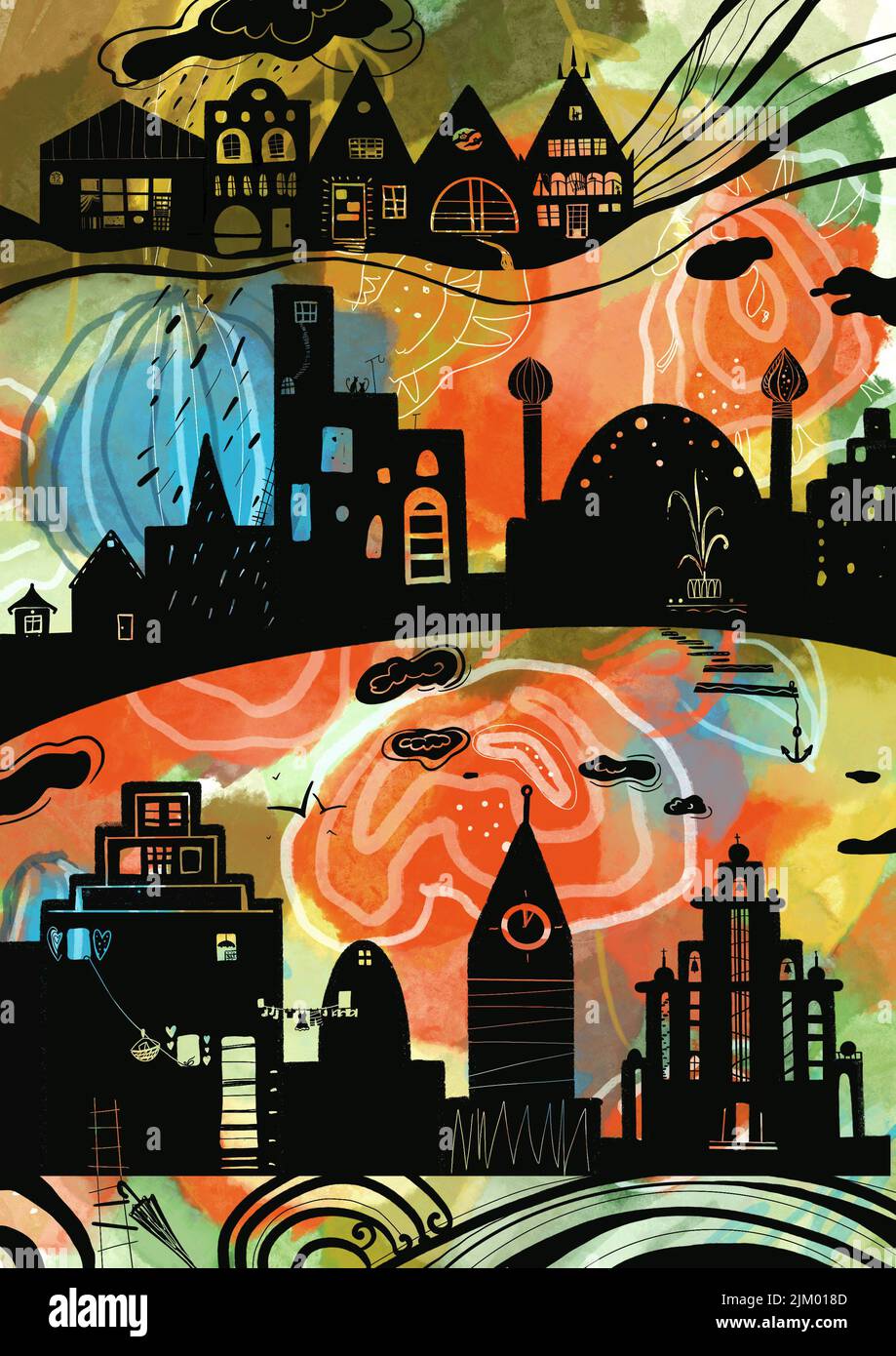 Illustration abstract city isolated on color background Stock Photo - Alamy