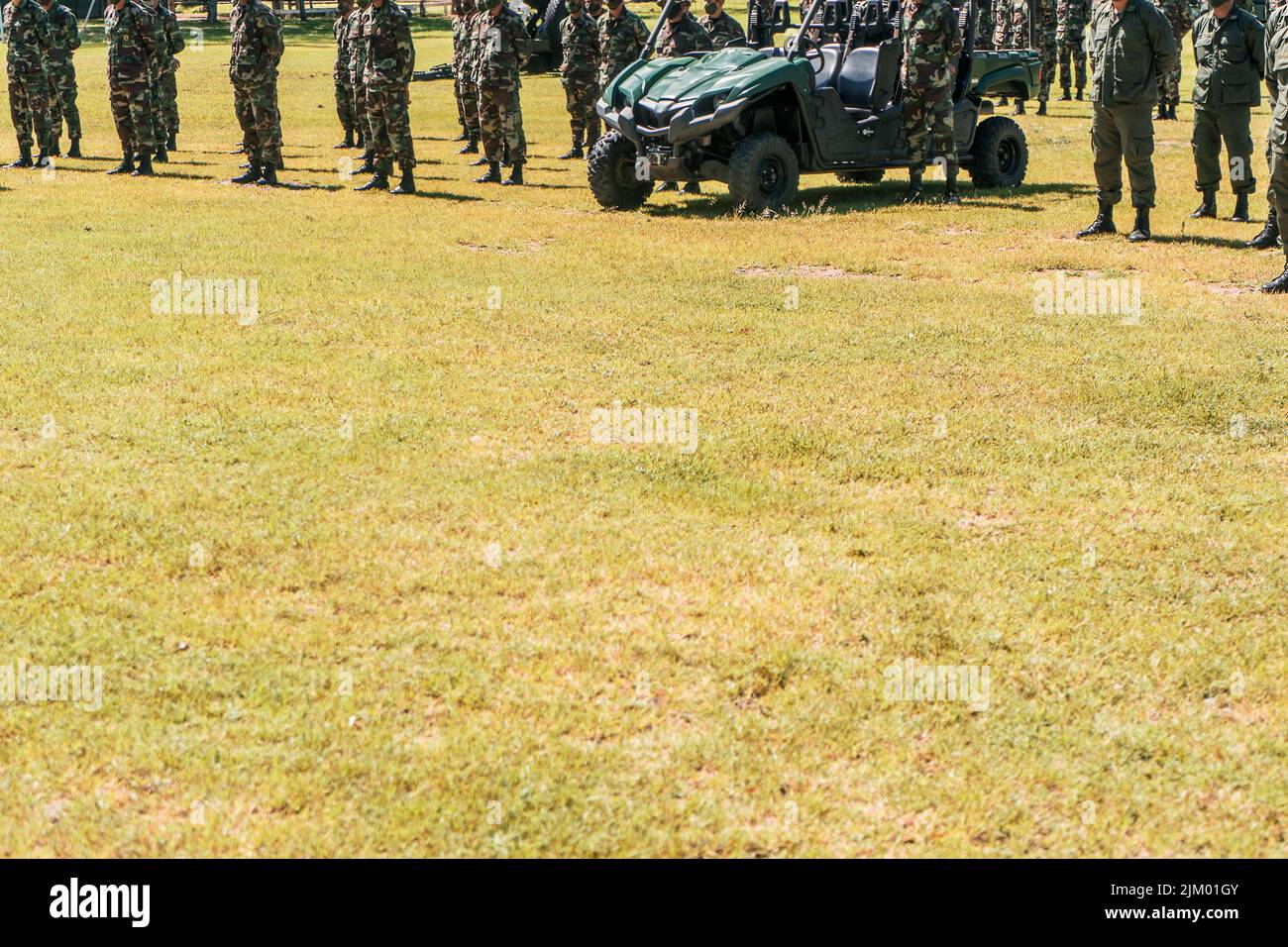 Army formed in squads with vehicles to carry out a war maneuver Stock ...